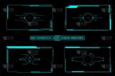 Hud未来技术界面屏幕元素面板设置矢量。虚拟网络控制显示包的游戏应用程序ui插图素材 花瓣网