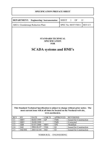 Standard Technical Specification For Instrumentation Norðurál