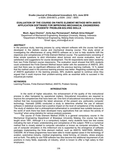 Pdf Evaluation Of The Course On Finite Element Method With Ansys