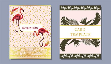 플라밍고와 열대 잎 배경 배너 전단지 초대장 포스터 웹 사이트 또는 인사말 카드에 대한 이국적인 꽃 디자인인사 초대 카드 템플릿