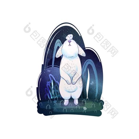 矢量星空和一只神奇的白兔鼻子上有一只蝴蝶 包图企业站