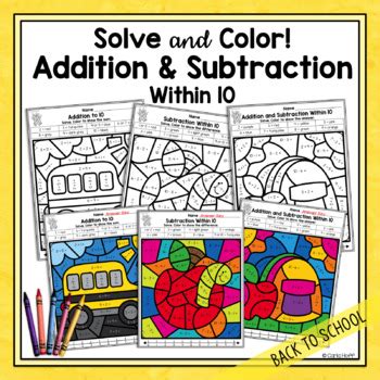 Addition And Subtraction Within 10 Color By Code Babe Theme By Carla Hoff
