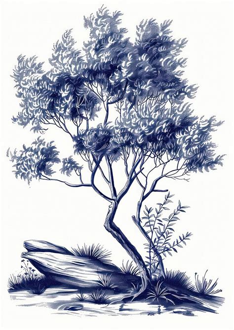 Tree Drawing Blue Art Free Photo Illustration Rawpixel