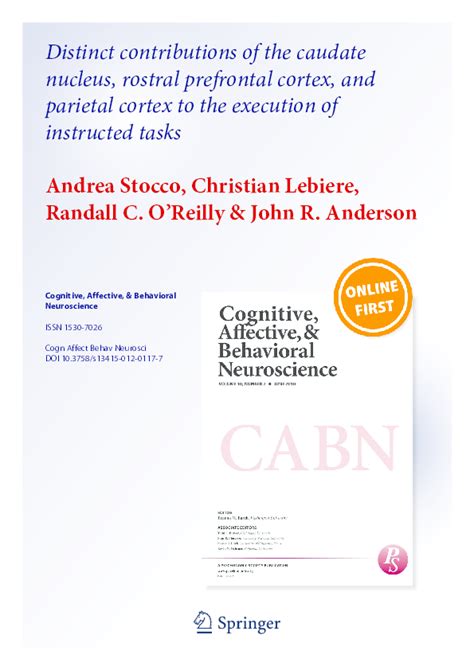 Pdf Distinct Contributions Of The Caudate Nucleus Rostral Prefrontal Cortex And Parietal