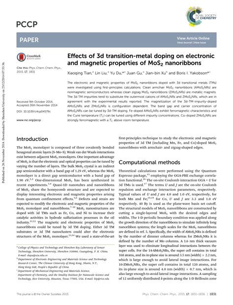 Pdf Effects Of 3d Transition Metal Doping On Electronic And Magnetic