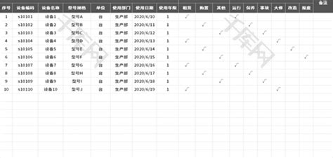 设备管理登记表excel模板 免费excel表格模板下载 千库网
