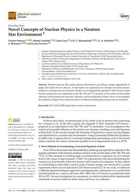 Pdf Novel Concepts Of Nuclear Physics In A Neutron Star Environment