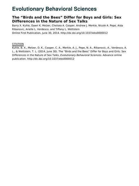 PDF The Birds And The Bees Differ For Babes And Girls Sex Differences In The Nature Of Sex Talks