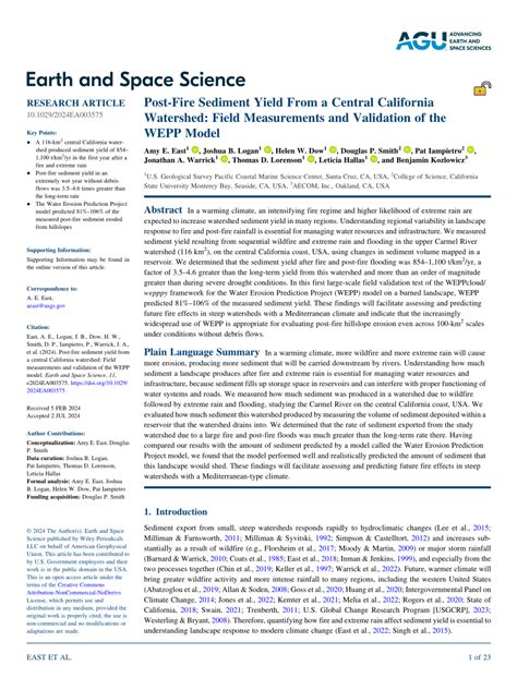 Pdf Post‐fire Sediment Yield From A Central California Watershed
