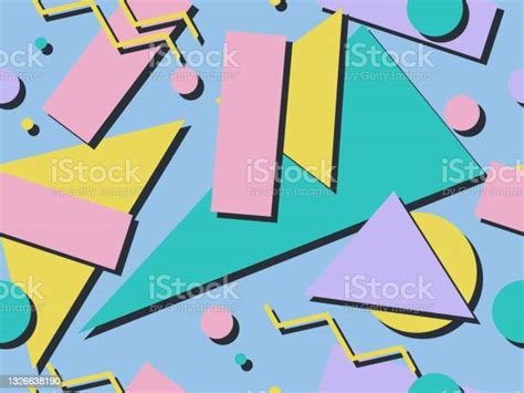 80 년대 기하학적 원활한 패턴 종이 광고 재료 및 직물에 인쇄하기위한 트렌디 한 복고풍 배경 벡터 일러스트레이션 1990 1999 년에 대한 스톡 벡터 아트 및 기타
