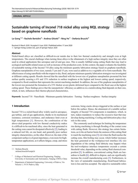 Sustainable Turning Of Inconel 718 Nickel Alloy Using Mql Strategy Based On Graphene Nanofluids
