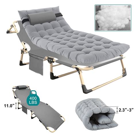 Camping Cots Sun Lounger Folding Recliner Chair Reclining Seat Bed With