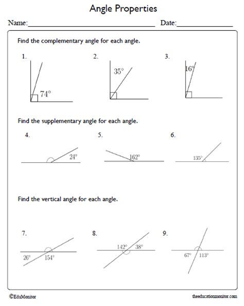 Geometry On Angle Properties Worksheet For Grade 8 Edumonitor
