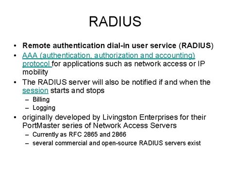 RADIUS Network Access Single Sign On RADIUS Remote