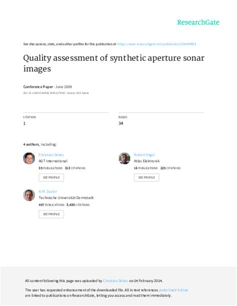 Pdf Quality Assessment Of Synthetic Aperture Sonar Images