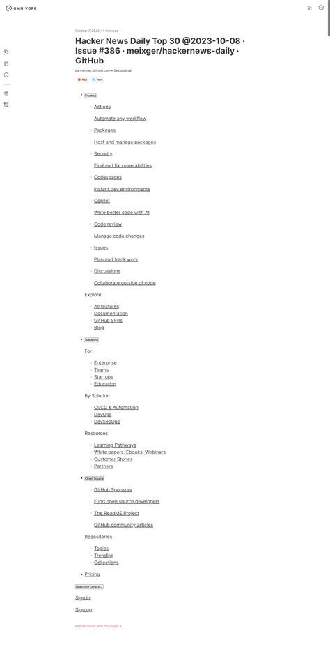 github issues are not rendered correctly via rss or browser extension · issue 2910 · omnivore