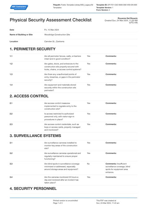 Physical Security Assessment Checklist Template