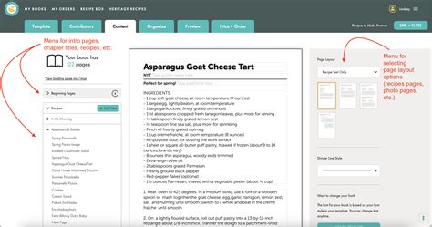 How To Find The Page Layout Menu Within Your CONTENT Tab Heritage Cookbook