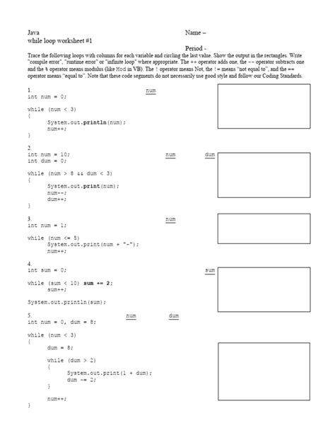 While Loop Worksheet 1 Pdf