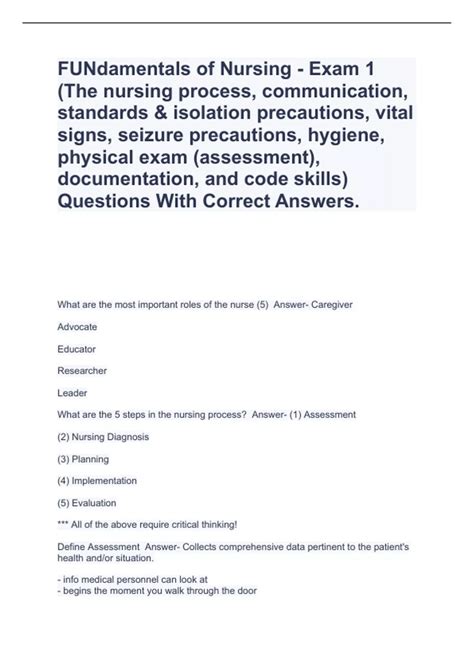 Fundamentals Of Nursing Exam 1 The Nursing Process Communication Standards And Isolation