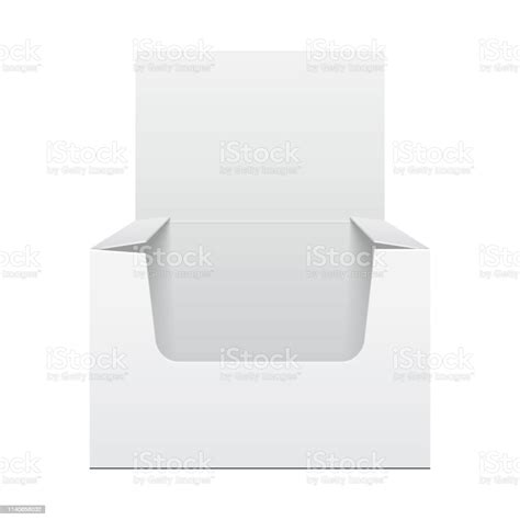 흰색 디스플레이 홀더 상자 Pos 포이 골 판지 빈 전면 보기 고립 된 흰색 배경에 제품 디자인을 위한 준비 이랑 제품 포장 벡터 Eps10 모형에 대한 스톡 벡터 아트 및