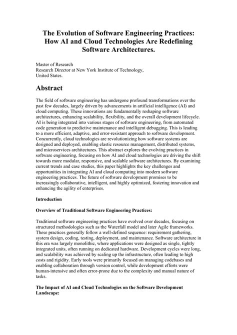 Pdf The Evolution Of Software Engineering Practices How Ai And Cloud Technologies Are