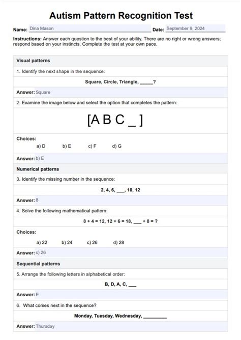 Autism Pattern Recognition Test Free Example And Download