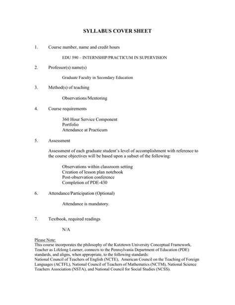 Syllabus Cover Sheet