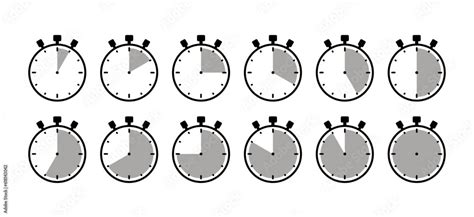 Timer Stopwatches Icons In Circle Shape Round Clocks With Different