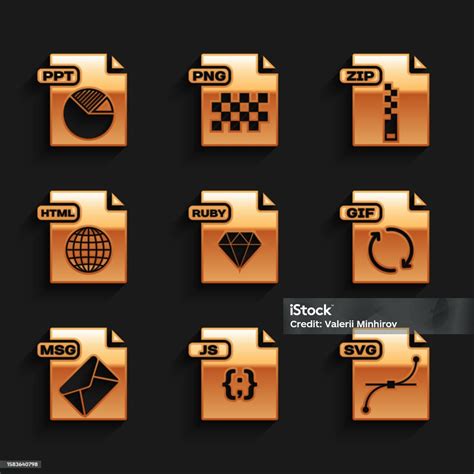 Set Ruby File Document Js Svg  Msg Html Zip And Ppt Icon Vector Stock Illustration Download