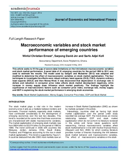 Pdf Macroeconomic Variables And Stock Market Performance Of Emerging Countries