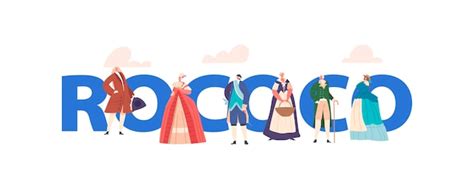 로코코 시대 개념 장엄한 복식과 복식을 입은 귀족과 귀부인 경쾌하고 변덕스러운 형태의 역사적 시대 프리미엄 벡터