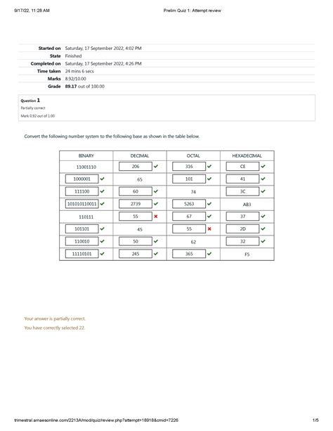 Prelim Quiz 1 Attempt 1 Review Fundamental Started On Saturday 17 September 2022 402 Pm