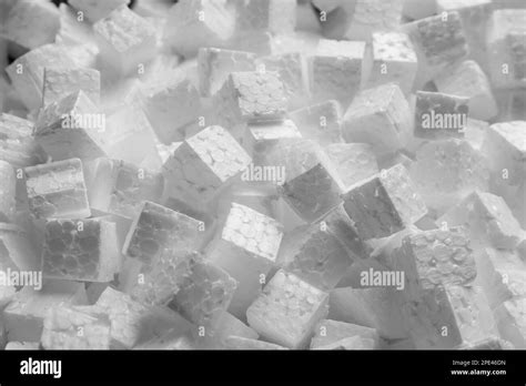 Polystyrene Styrofoam Pieces For Packaging As Background Closeup Stock