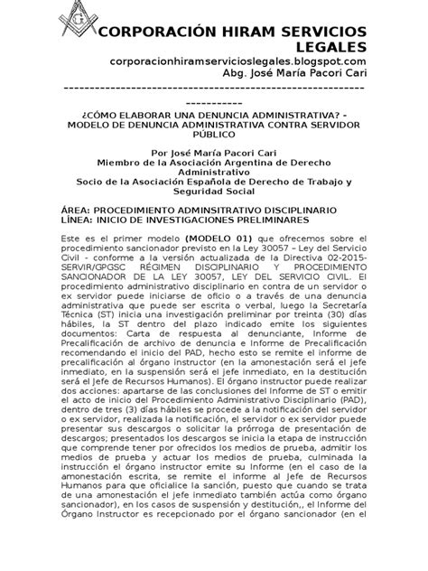 ¿cÓmo Elaborar Una Denuncia Administrativa Modelo De Denuncia