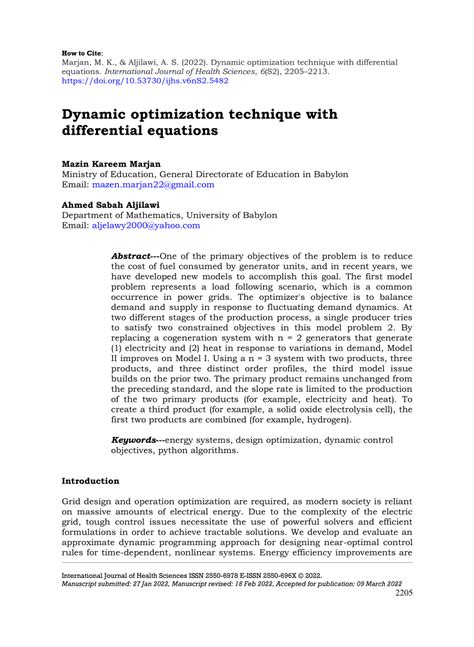 PDF Dynamic Optimization Technique With Differential Equations
