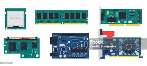 Pcb Elektronik Papan Sirkuit Listrik Dengan Chip Memori Konduktor Dan Komponen Semikonduktor Set