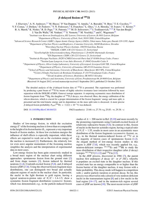 Pdf β Delayed Fission Of 180 Tl