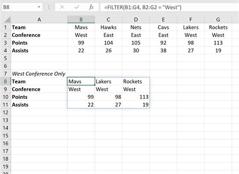 how to filter data horizontally in excel with example