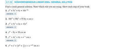 Solved 2 1 10 Nonhomogeneous Linear Odes General Solution