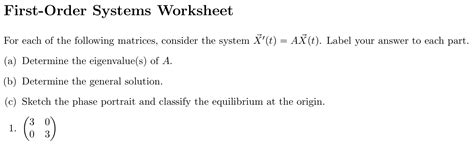 Solved First Order Systems Worksheet For Each Of The