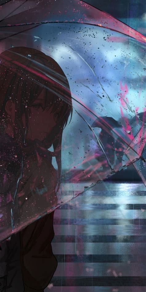 Завантажити шпалери на робочий стіл ПК Аніме Ніч Дівчина Парасольку Дощ безкоштовно 923064
