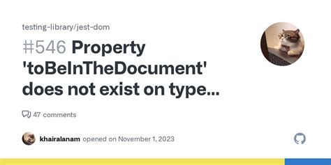 Property Tobeinthedocument Does Not Exist On Type Jestmatchers