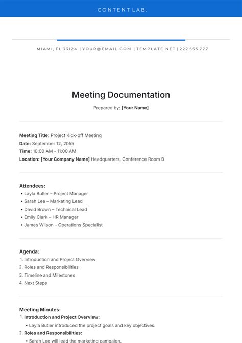 Free Meeting Documentation Template To Edit Online