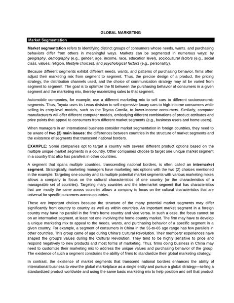 Global Marketing Market Segmentation Global Marketing Market