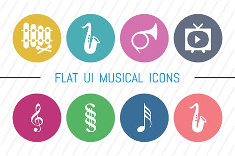 플랫 Ui 8 색상 음악 아이콘 설정합니다 Eps10입니다 매우 유용한 음악 아이콘 설정 간단한 그림입니다 웹 모바일 소프트웨어