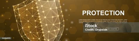 방패 3d 머리 승진 기치를 위한 낮은 폴리 상징 바이러스 백신 디자인 그림 개념 수평 다각형 사이버 보안 포스터 그림 개념에 대한 스톡 벡터 아트 및 기타 이미지 Istock