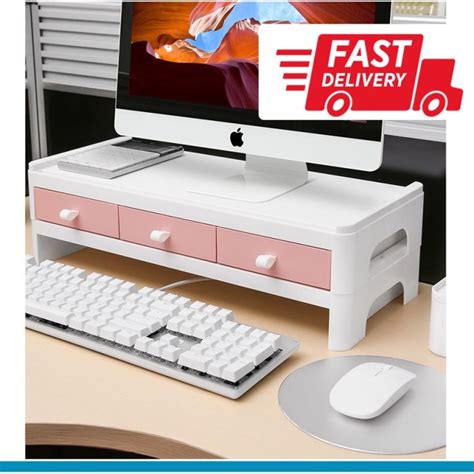 Stackable Multifunctional Computer Monitors Stand Riser With Drawer Organizer Elevated Rack