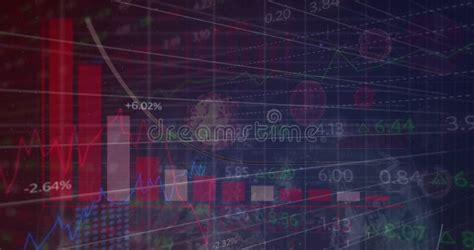 Image Of Graph And Data Processing Over Virus Cells On Black Background