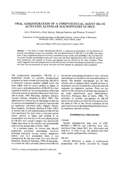 Pdf Oral Administration Of A Streptococcal Agent Ok 432 Activates Alveolar Macrophages In Mice